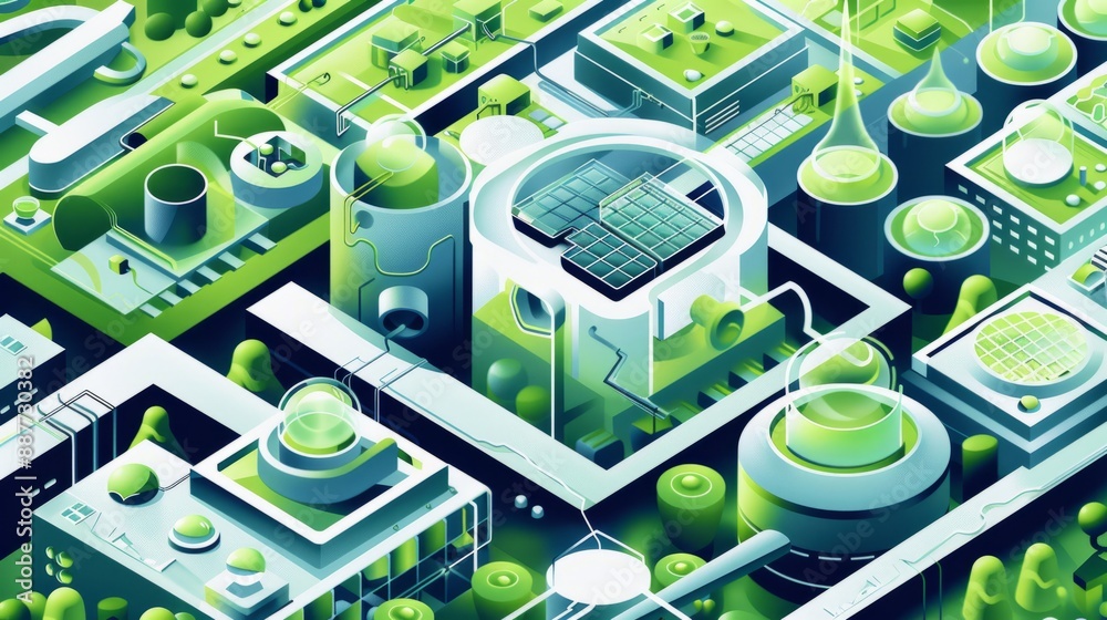 An abstract representation of a green technology laboratory with ...