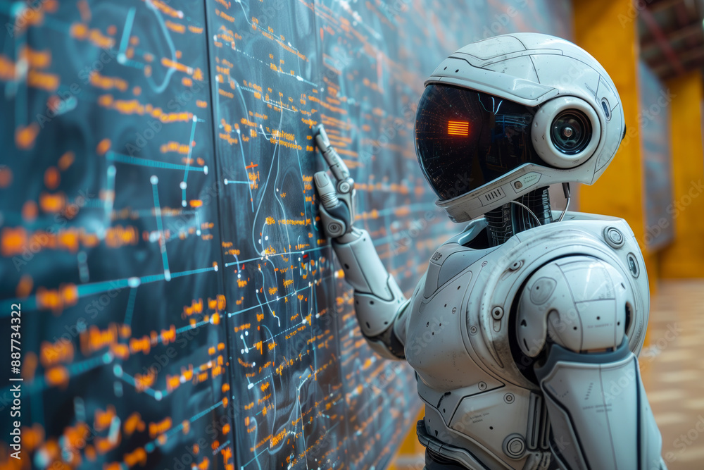 Artificial intelligence android robot using AI technology for analyzing ...