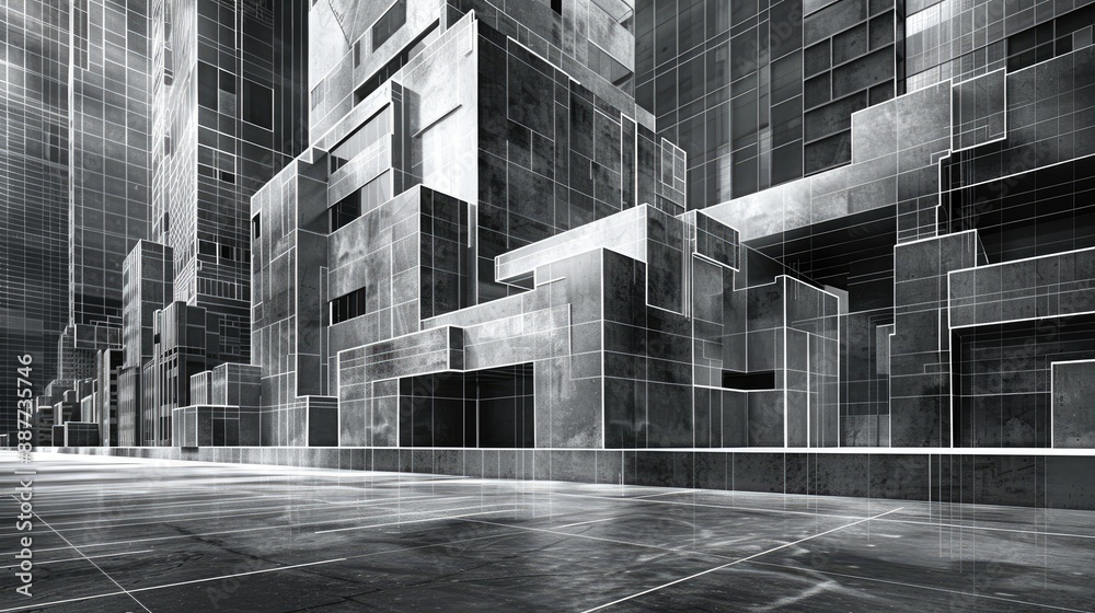 Cutting-Edge Digital Blueprint of Urban Building - High-Tech ...