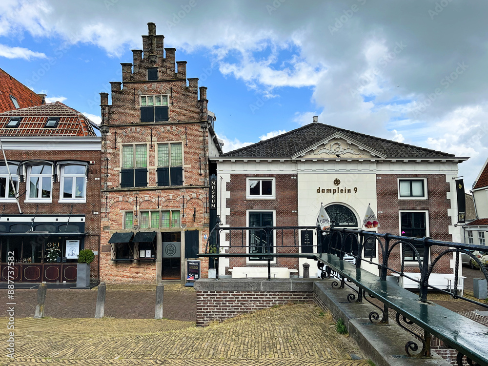 Edam, the Netherlands. July 16, 2024. The old facades and gables of the ...