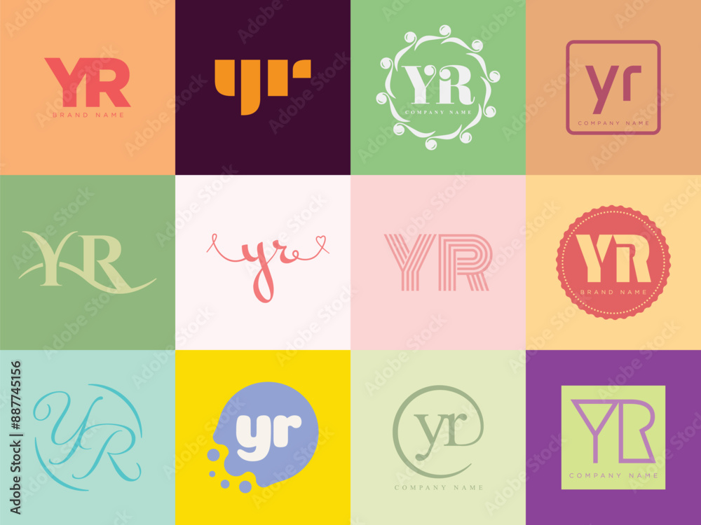 YR logo company template. Letter y and r logotype. Set different ...