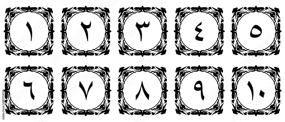 arabic numerals with ornament. Arabic numerals with premium border ...