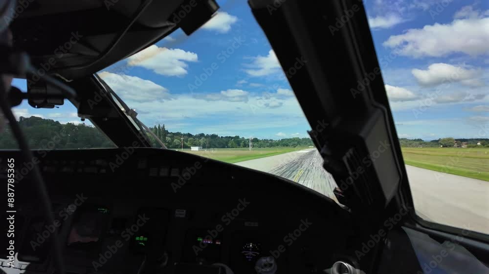 Immersive pilot POV in a real time takeoff as seen by the pilot of a ...