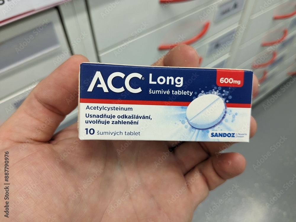 Prague, Czech Republic - July 10 2024: ACC box of medication with ...