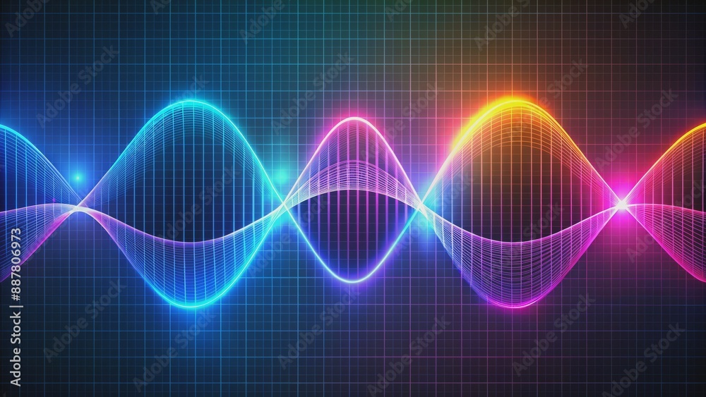 Colorful illustration of oscillating sinusoidal waveform and smooth ...