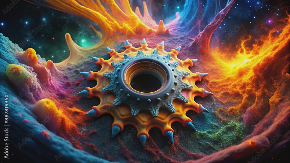 Supernova explosion spur gear shape attracted by black hole in colorful ...