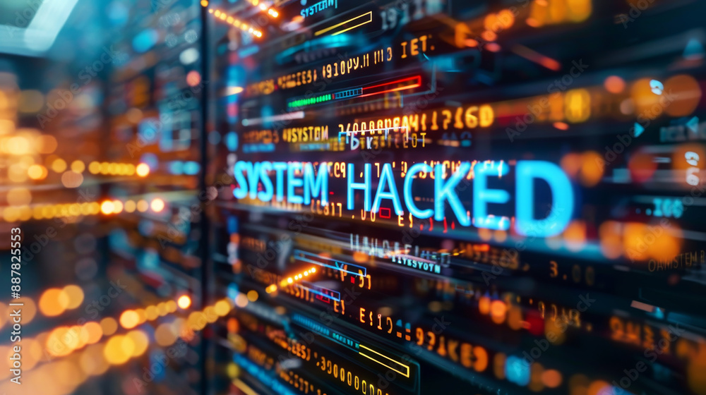 Cybersecurity Breach Concept with System Hacked Display Warning With ...