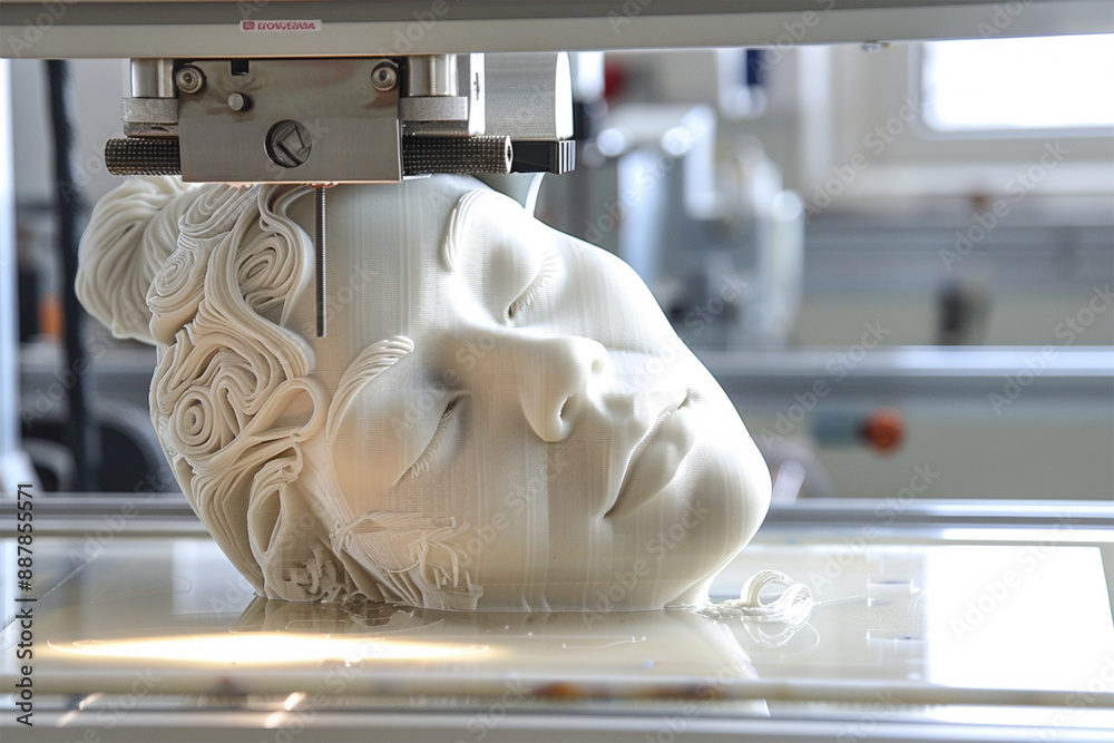 Human face 3D print process close up view, high technological 3D ...