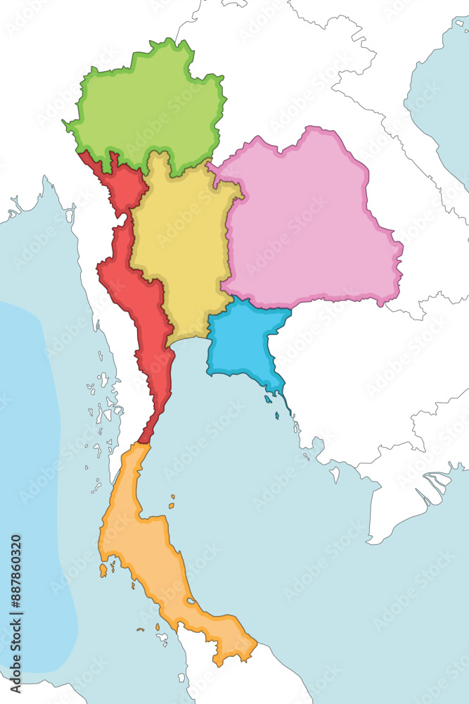 Vector illustrated blank map of Thailand with regions and ...