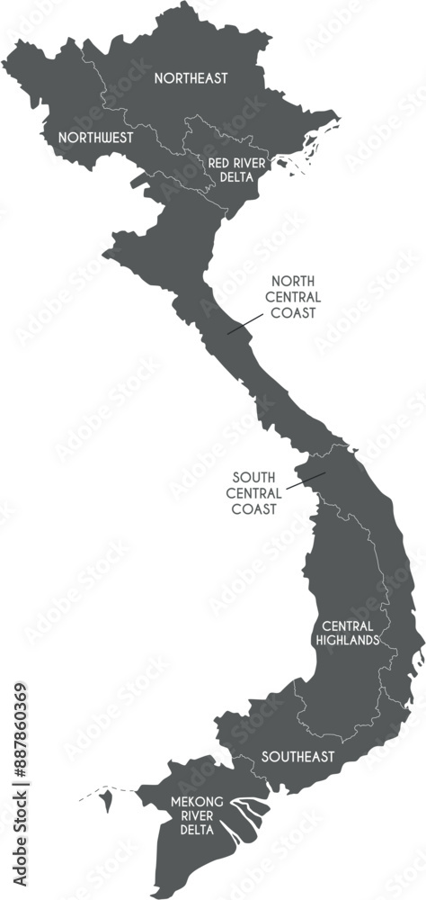 Vector map of Vietnam with regions or territories and administrative ...
