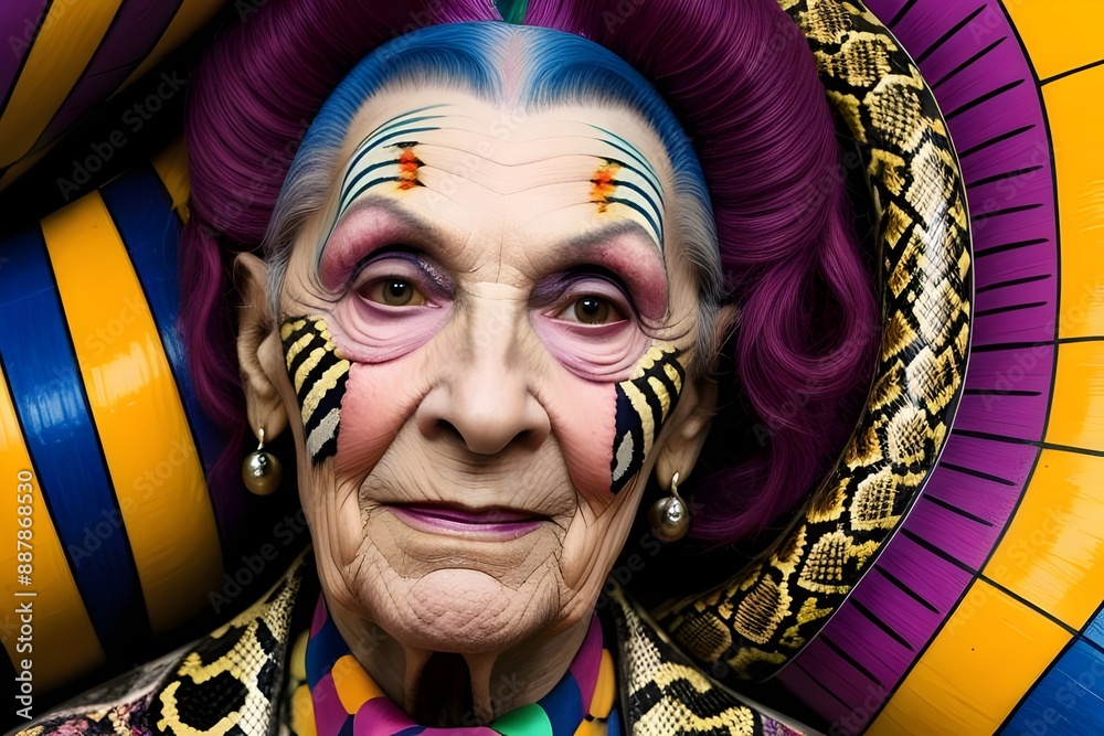 an image of a snake woman, lady, circus freak, portrait, headshot ...