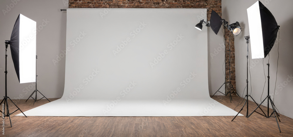 Professional photography studio setup with lighting equipment, soft box ...