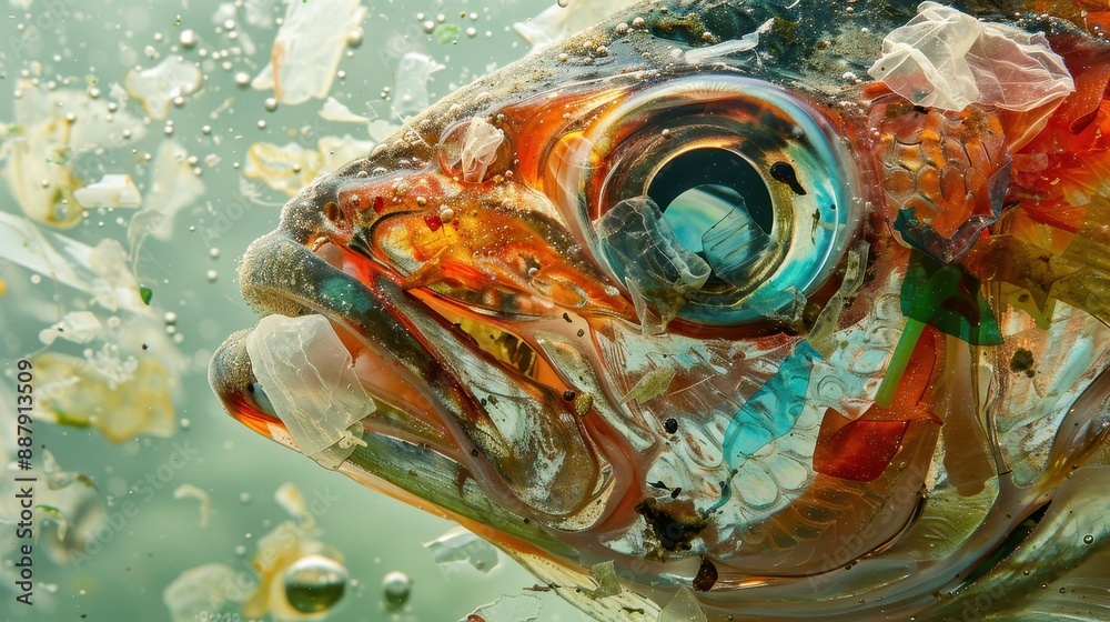 Plastic Pollution Impact on Marine Life: Close-up of Fish Stomach ...