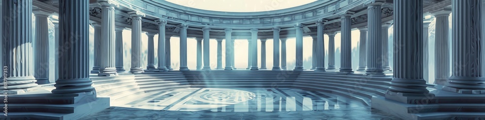 Ancient Greek architecture with circular room and stone pillars. Stock ...