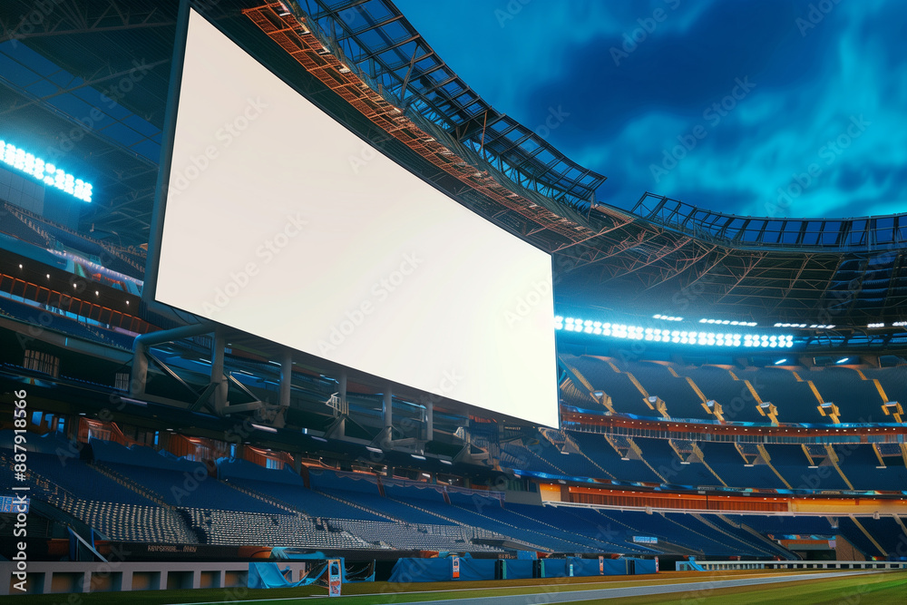 empty white signboard mockup at the entrance of a bustling sports ...