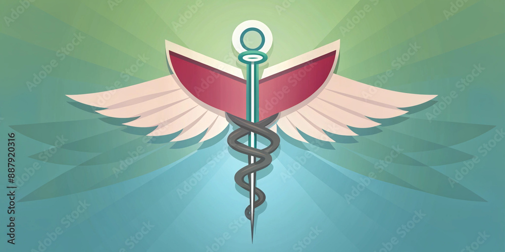 An artistic depiction of a medical symbol with wings, representing the ...