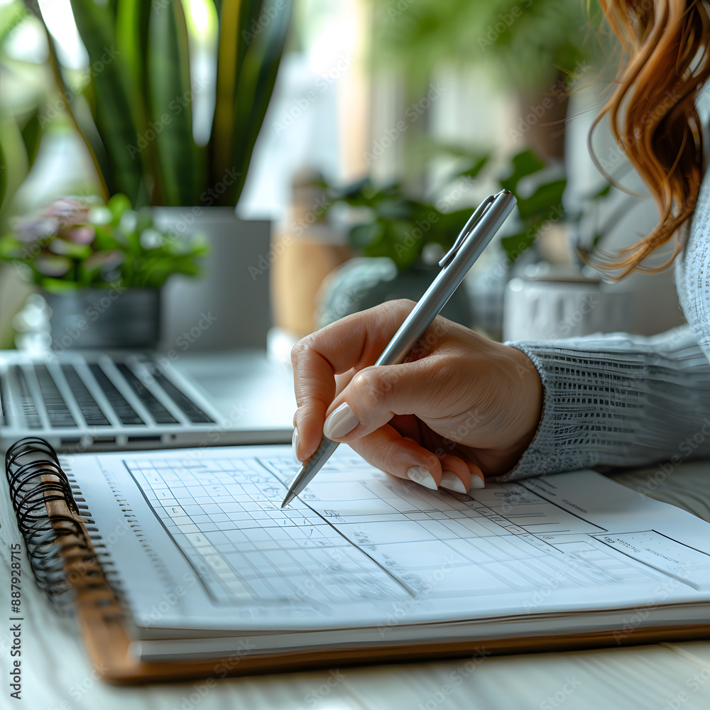 business performance checklist concept, businesswoman using tablet and ...