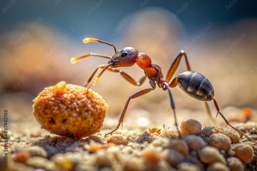 Tiny but mighty, an industrious ant lugs a crumb back to its colony ...