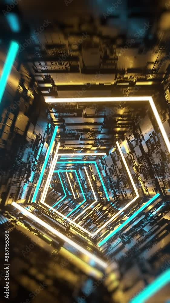 Vertical seamless loop flying into spaceship tunnel, sci-fi spaceship ...