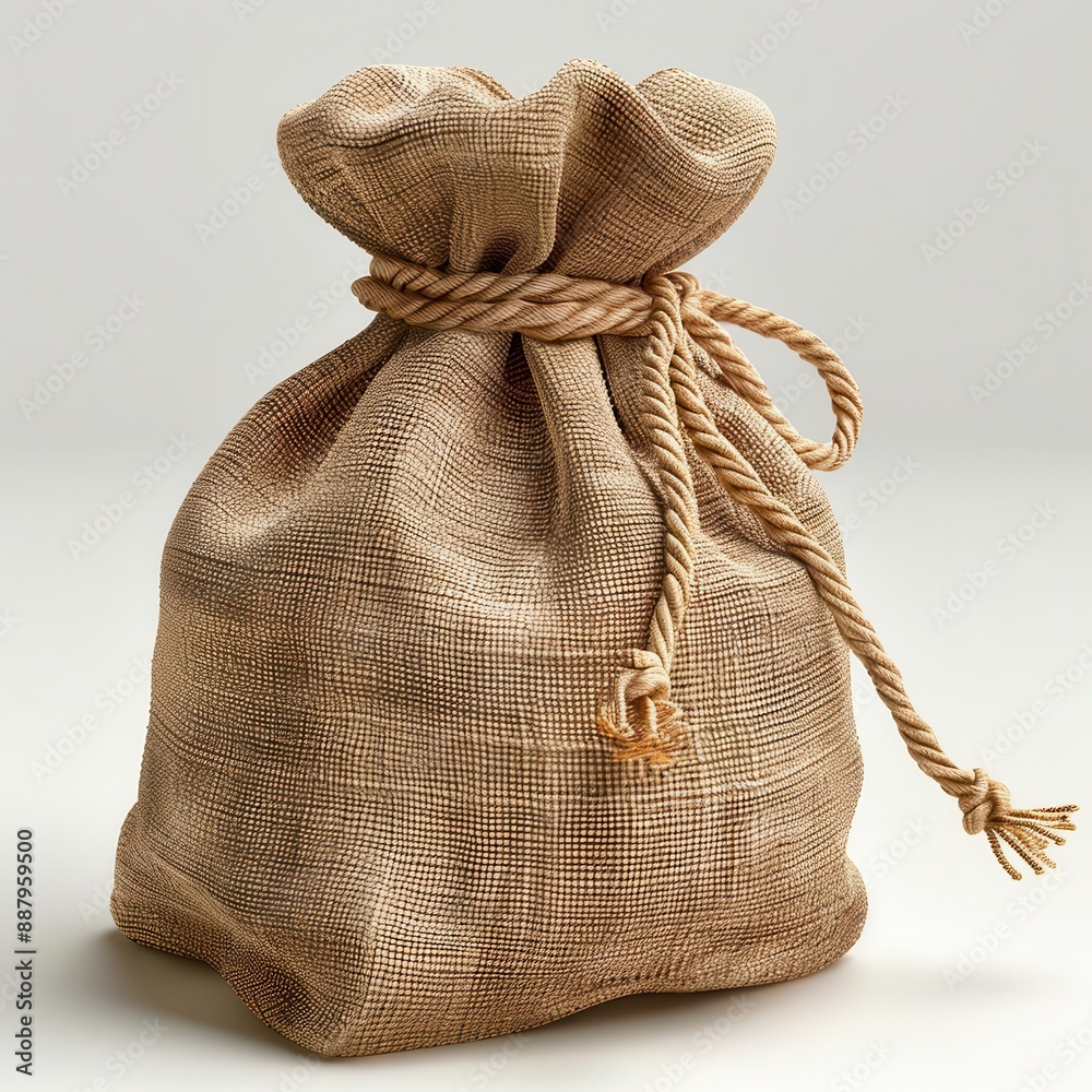 A money bag clipart, wealth element, 3D model, burlap texture, isolated ...