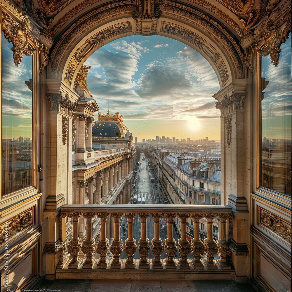 Paris, France; Place del Opera, beautiful Parisian buildings from the ...