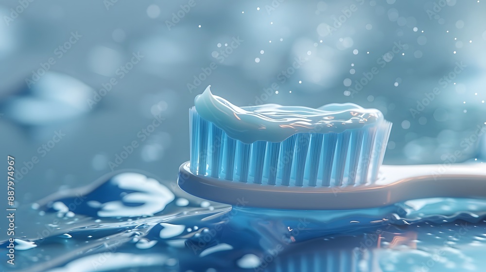 Toothbrush with toothpaste, blue background, pastel colors, soft ...