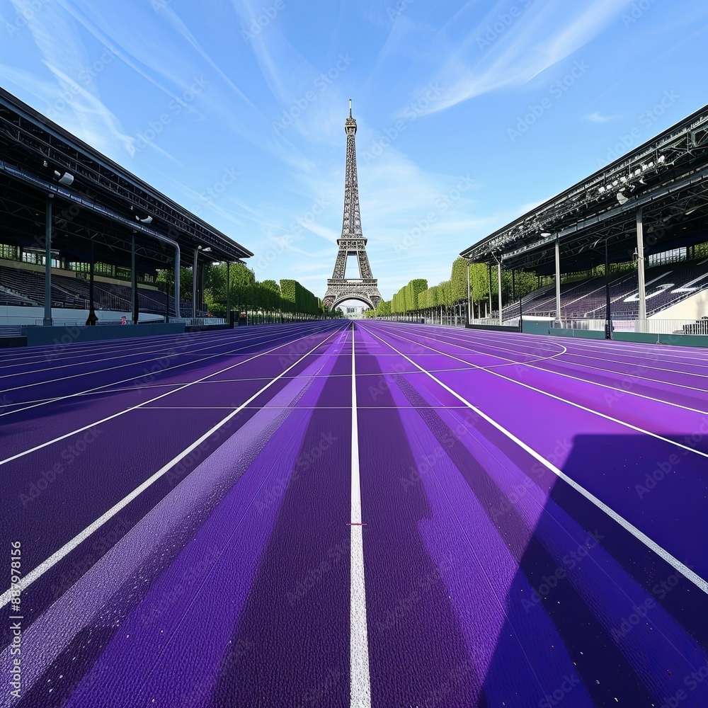 Paris purple Track for summer 2024 Games. Athletics and Track and field ...