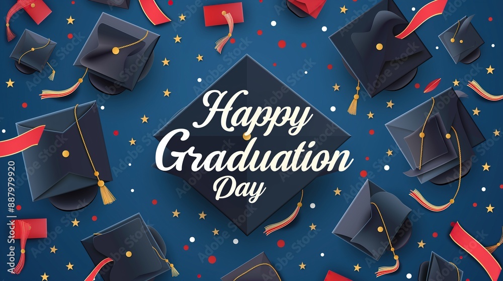abstract graduation background with hats and text happy graduation day ...