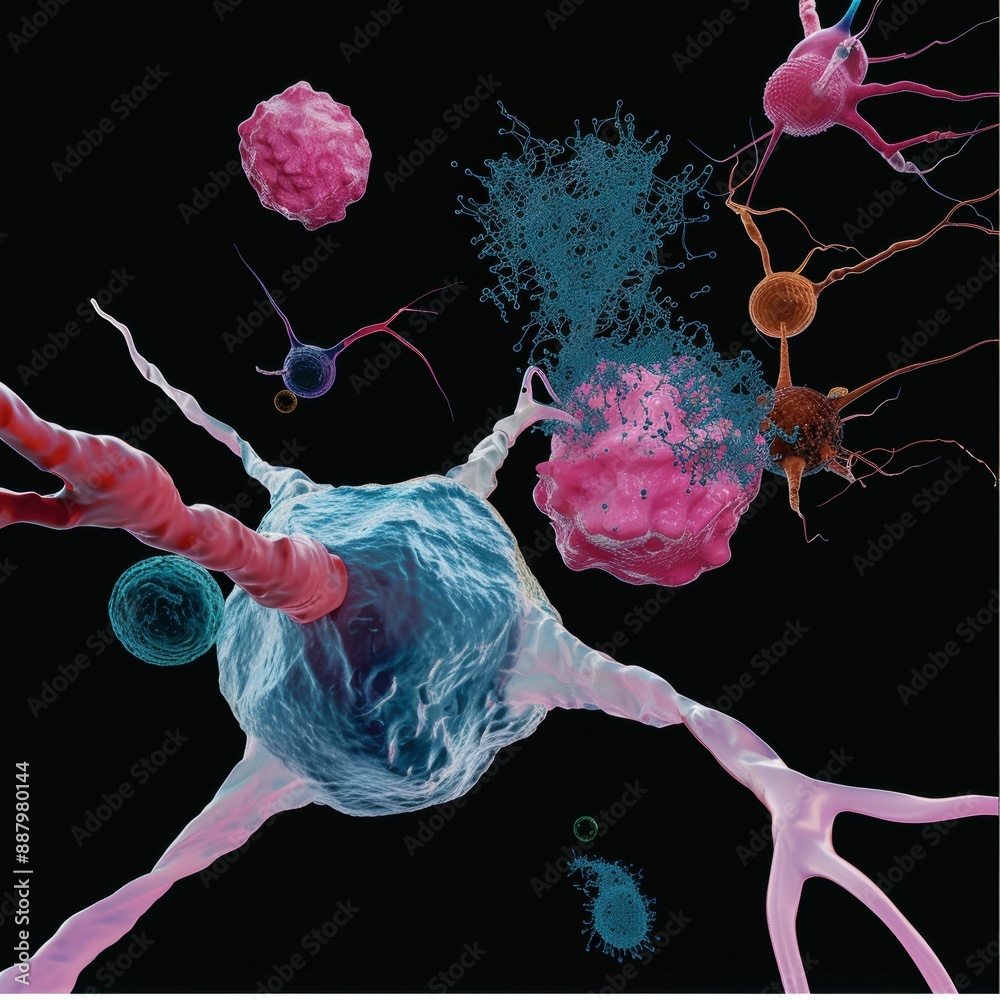Artistic representation of stem cells differentiating into various cell ...