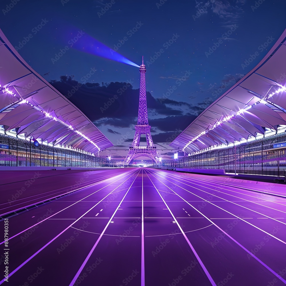Paris purple Track for summer 2024 Games. Athletics and Track and field ...