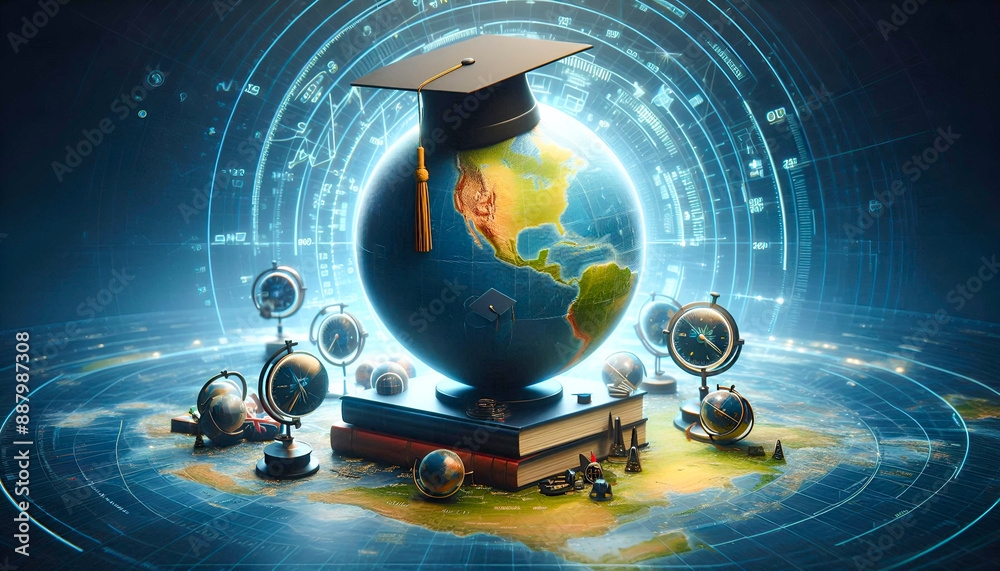 Graduated study abroad international Conceptual, Graduation hat on top ...