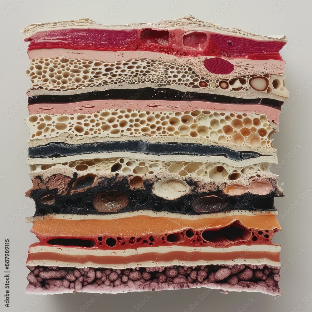 Cross-section of skin showing different layers, Human body system cells ...