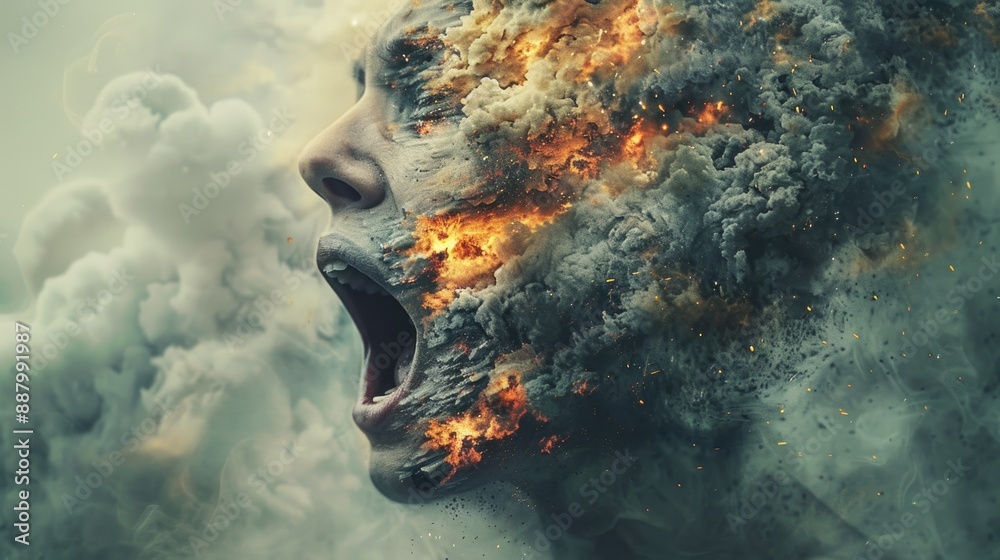 Surreal Madness: Figure in Psychotic Breakdown Amid Eerie Visions of ...