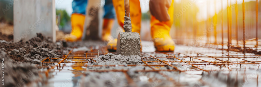 Concrete pouring during commercial concreting floors of buildings in ...