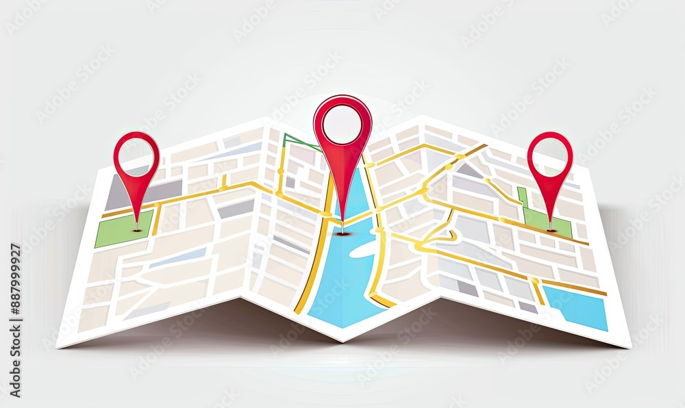 Illustrated Map with Location Pins Stock Illustration | Adobe Stock