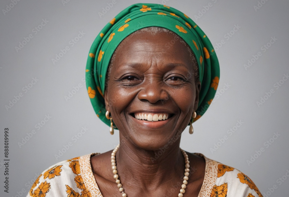 Portrait view of a regular happy smiling Côte d Ivoire old woman, ultra ...