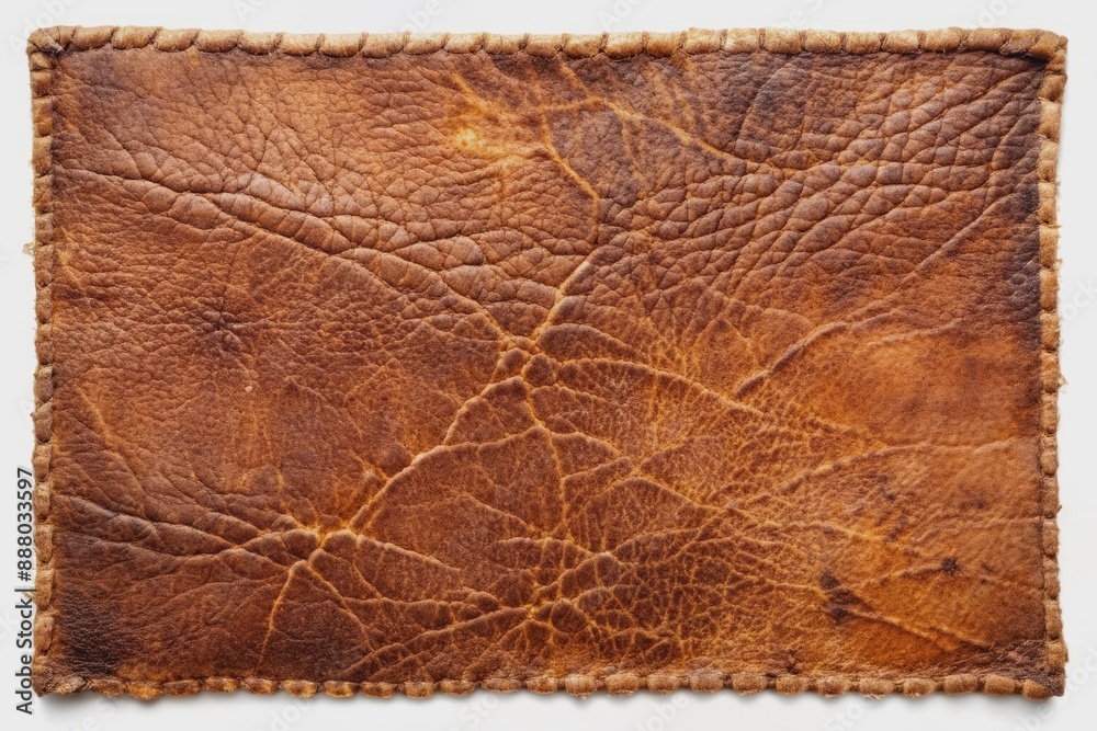 Aged, worn, and distressed patch of rough leather with textures, cracks ...