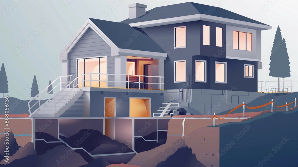 Step-by-Step Infographic of Blockhouse Construction: Foundation Pouring ...