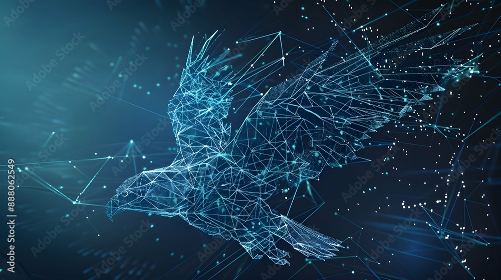 Eagle-themed digital wireframe design featuring polygon technology with ...