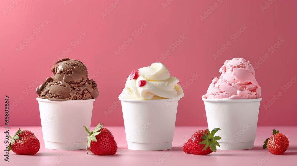 Mockup Strawberry frozen soft ice cream, vanilla and chocolate soft ice ...