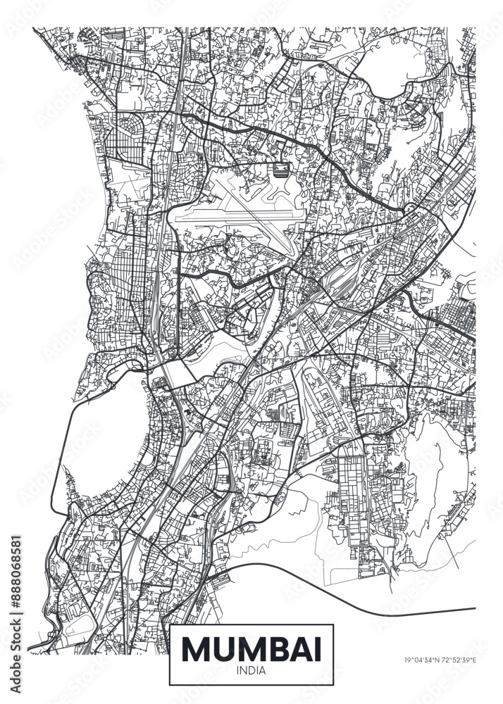 City map Mumbai, detailed urban planning travel vector poster design ...