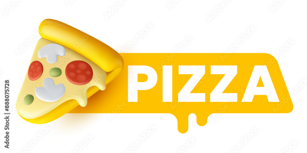 Vector illustration of cartoon piece of cheese pizza with mushroom and ...