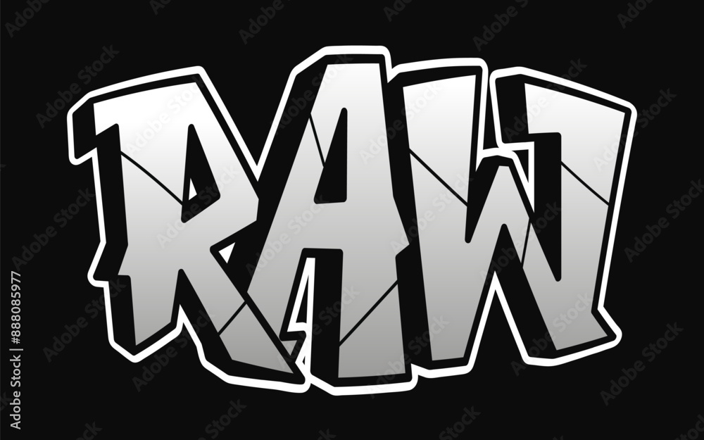 Raw - single word, letters graffiti style. Vector hand drawn logo ...
