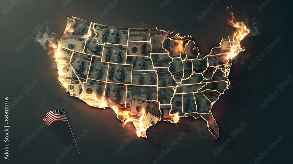 Burning Map of the United States with Fiery Borders and Outline Concept ...