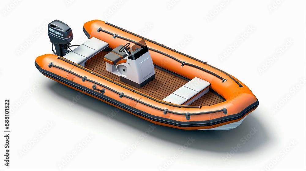 Isometric Illustration of Modern Inflatable Boat with Wooden ...
