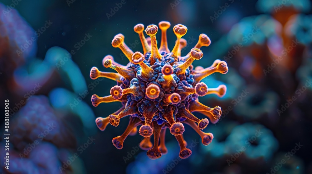 Detailed close-up image of virus cells showing the intricate structure ...