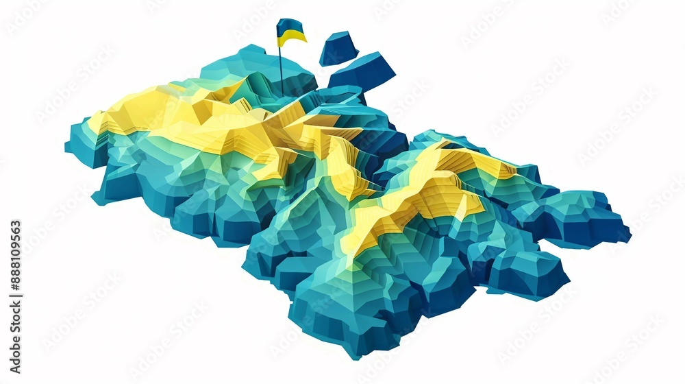 Isometric Map and Flag of the People's Republic of China - Unitary ...
