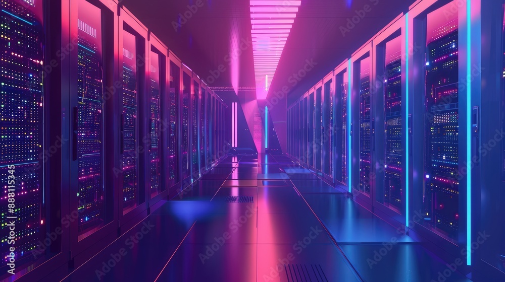 Information Nexus, Data Center with Servers, 4K Illustration, Depicting ...