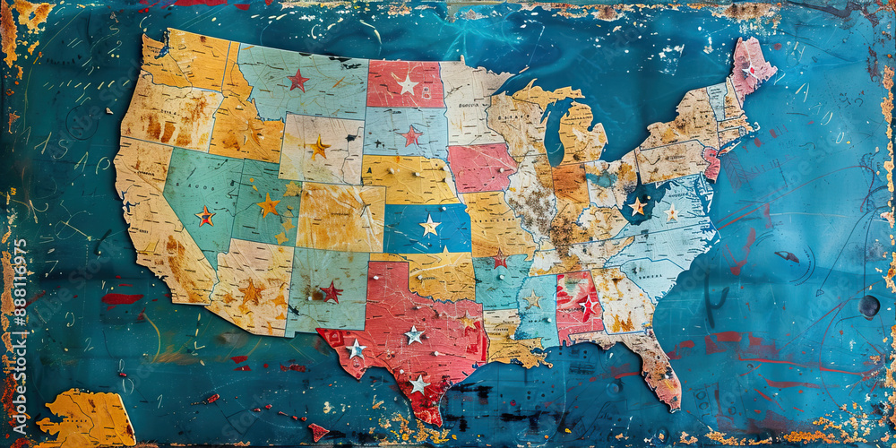The American Dream Alive: A map of the United States, with stars ...