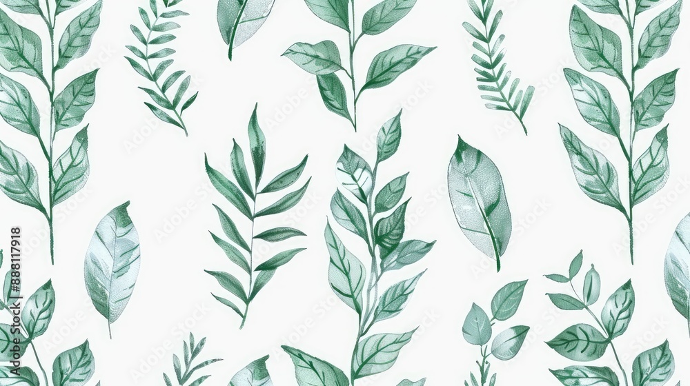 Vintage Verdure, Hand-Drawn Natural Illustration of Green Plants and Leafs, Simple Organic ...